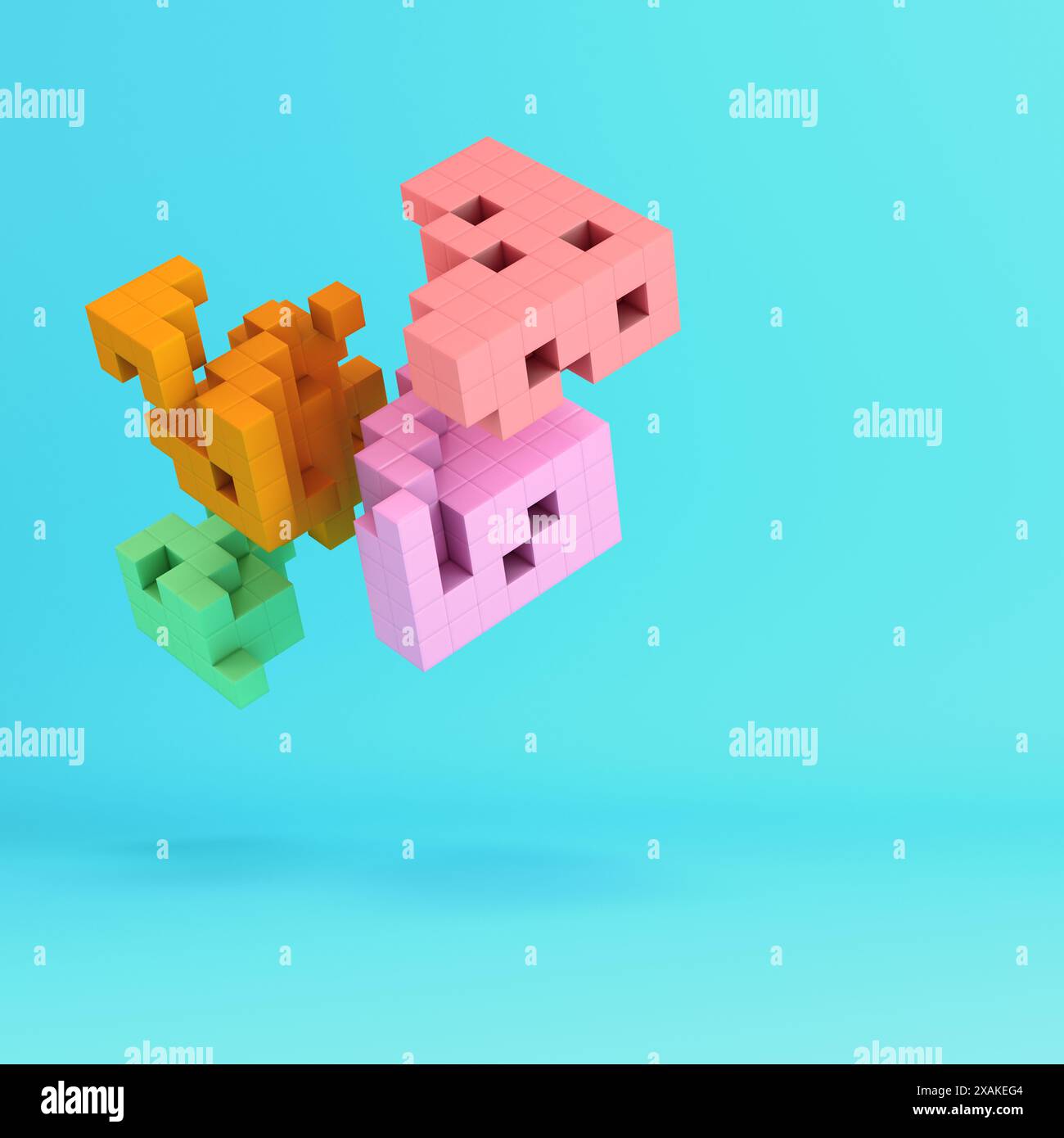 Colorful abstract box structure on bright blue background in pastel ...