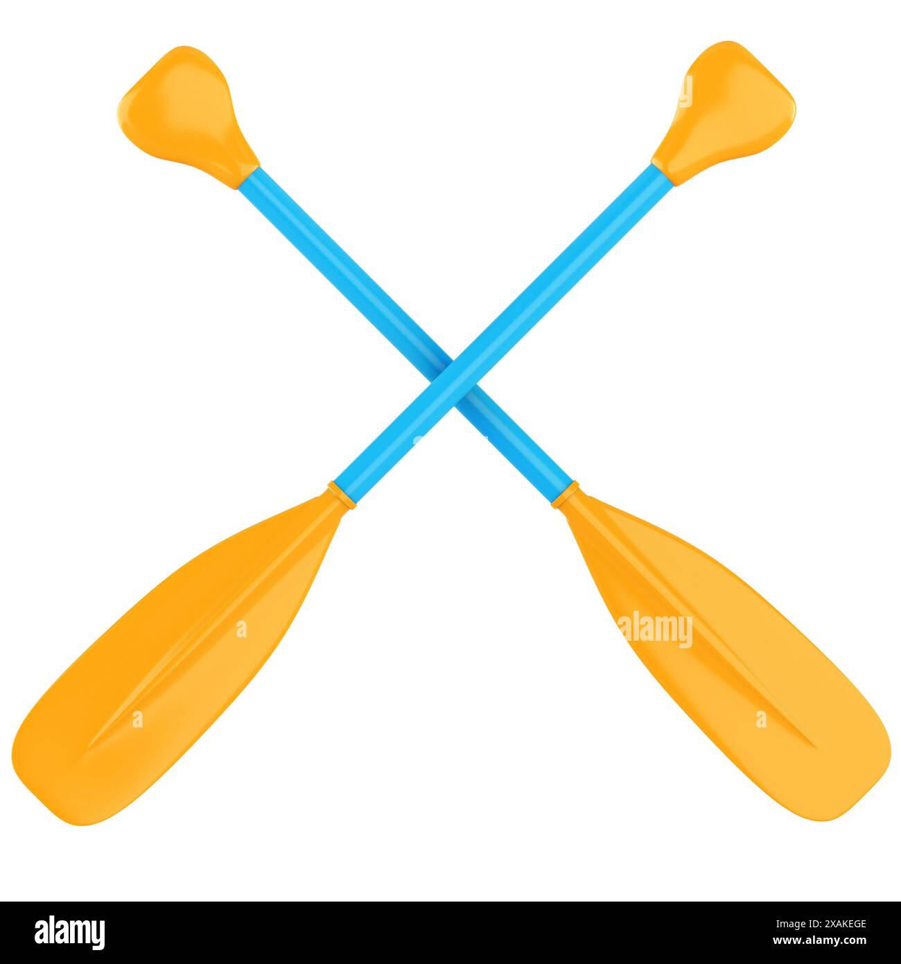 Crossed yellow and blue paddles isolated on white background. 3d ...