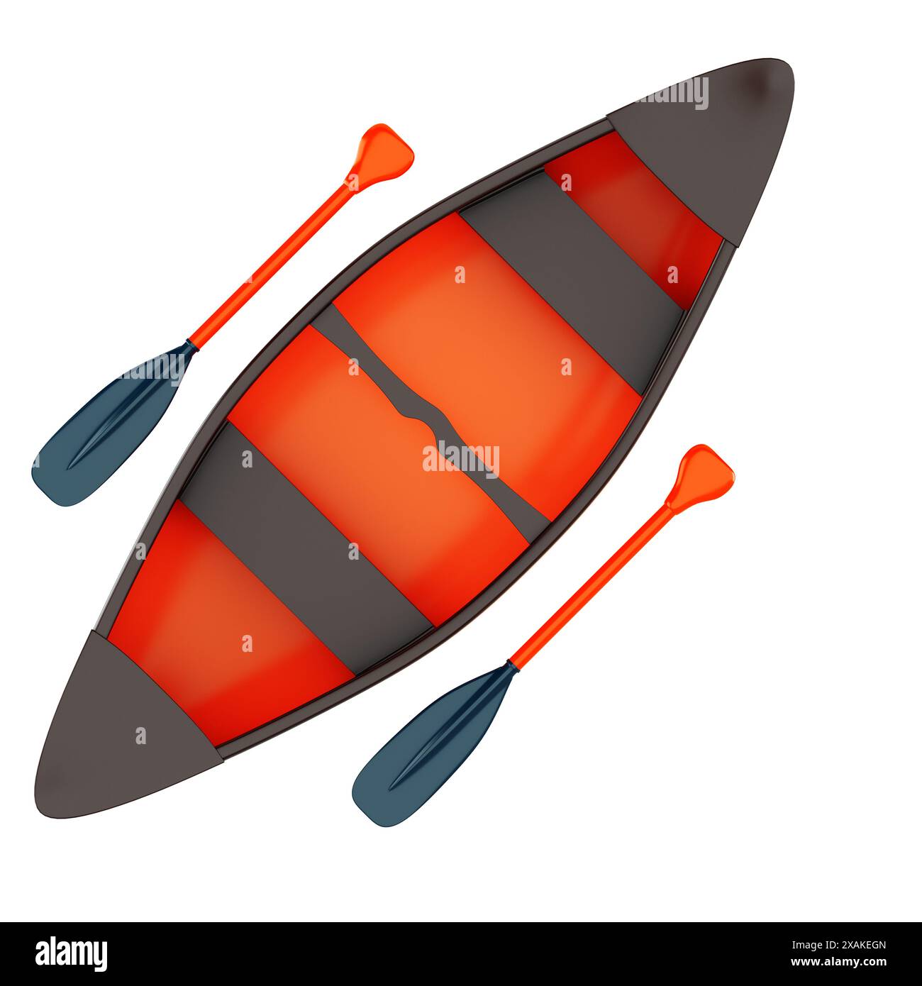 Red canoe with paddles isolated on white background. 3d rendering Stock ...