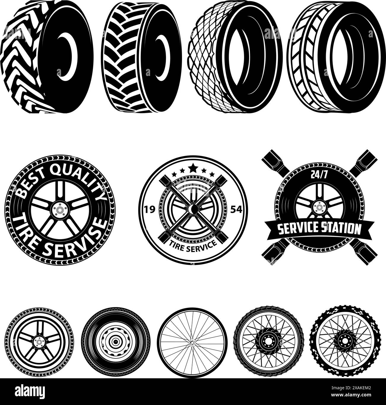 car service labels. tire service label. Auto parts. Set of design ...