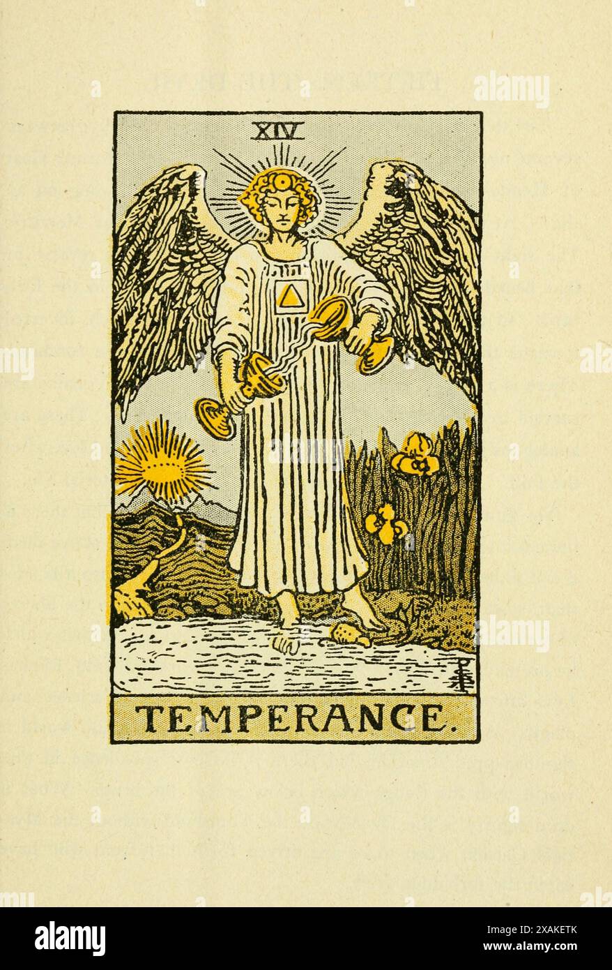Temperance. Vintage Tarot Card from" The illustrated key to the tarot, the veil of divination ...