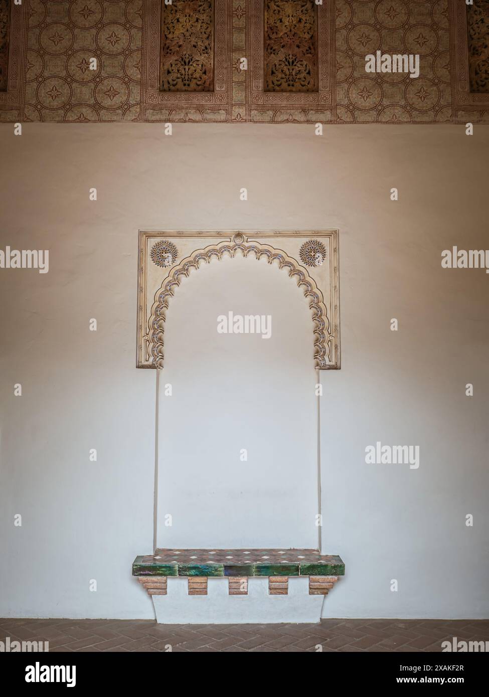 A stone bench with ornamental carvings Islamic patterns art in the ...