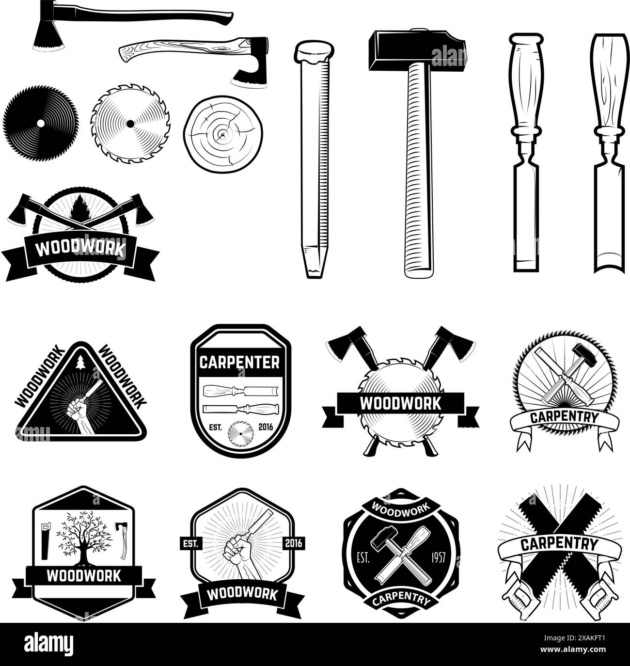 Vintage carpentry vector labels Cut Out Stock Images & Pictures - Alamy