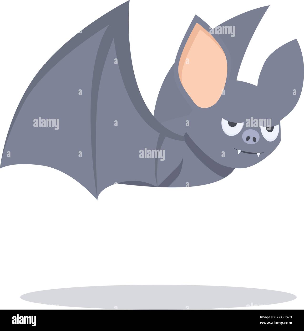 Cartoon style illustration of a gray bat flying with its wings spread ...