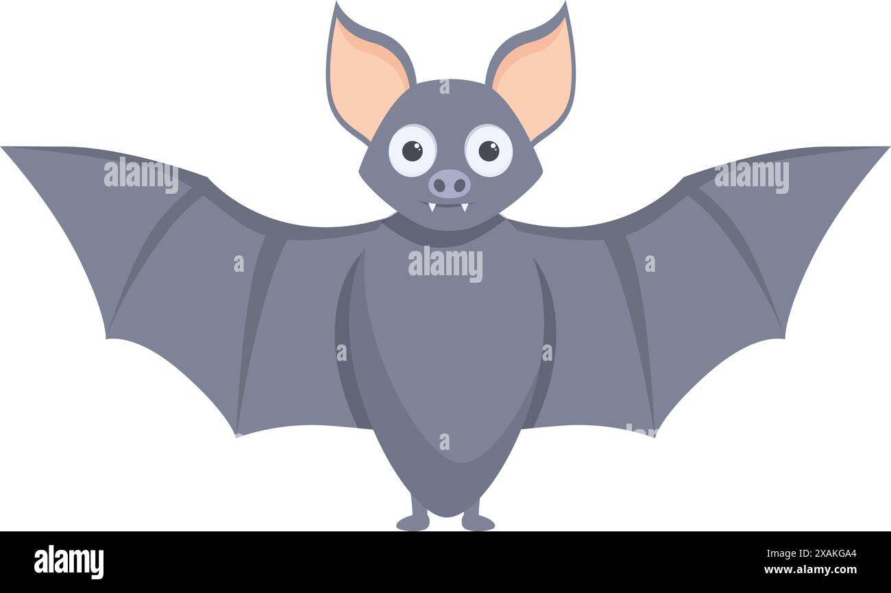 Happy grey bat spreading its wings with a curious look on its face ...