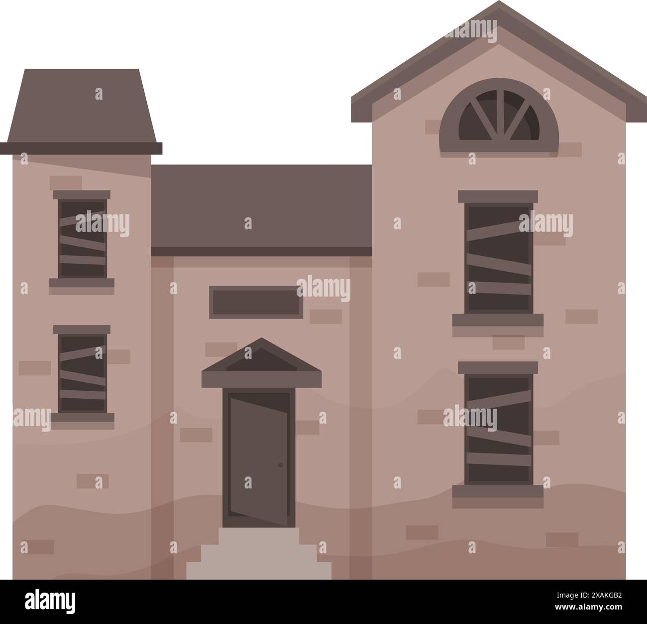 Old abandoned brick house with boarded up windows is falling apart ...