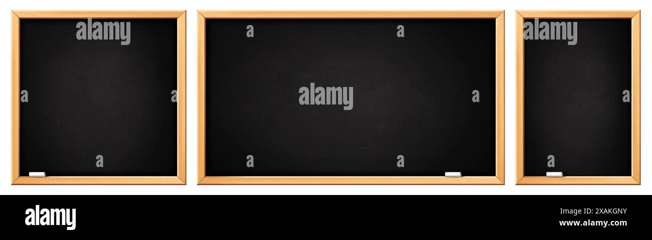 School blackboards. Black board with wooden frame, rectangular and ...