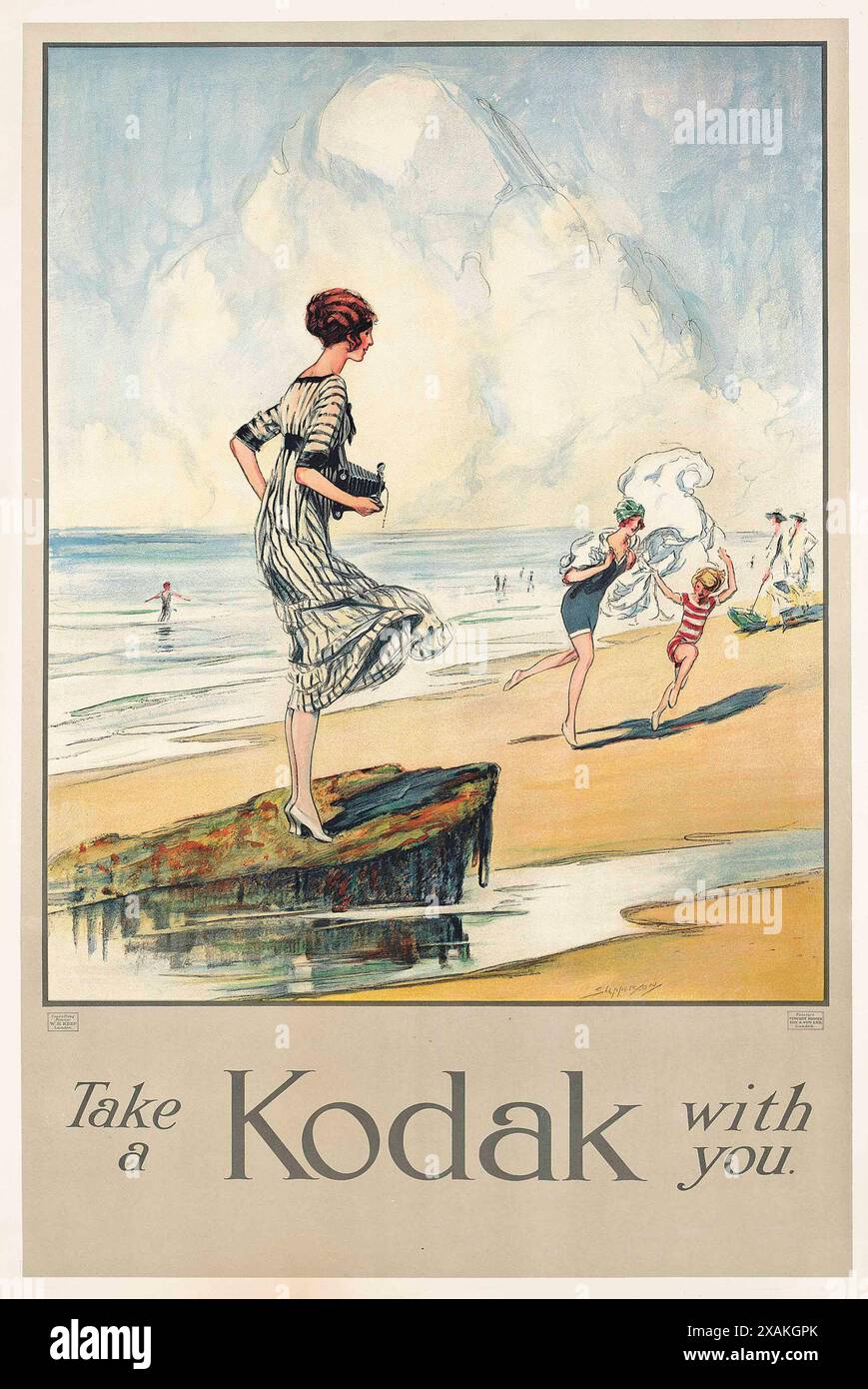 Vintage advertising poster for Kodak Cameras. TAKE A KODAK WITH YOU by ...