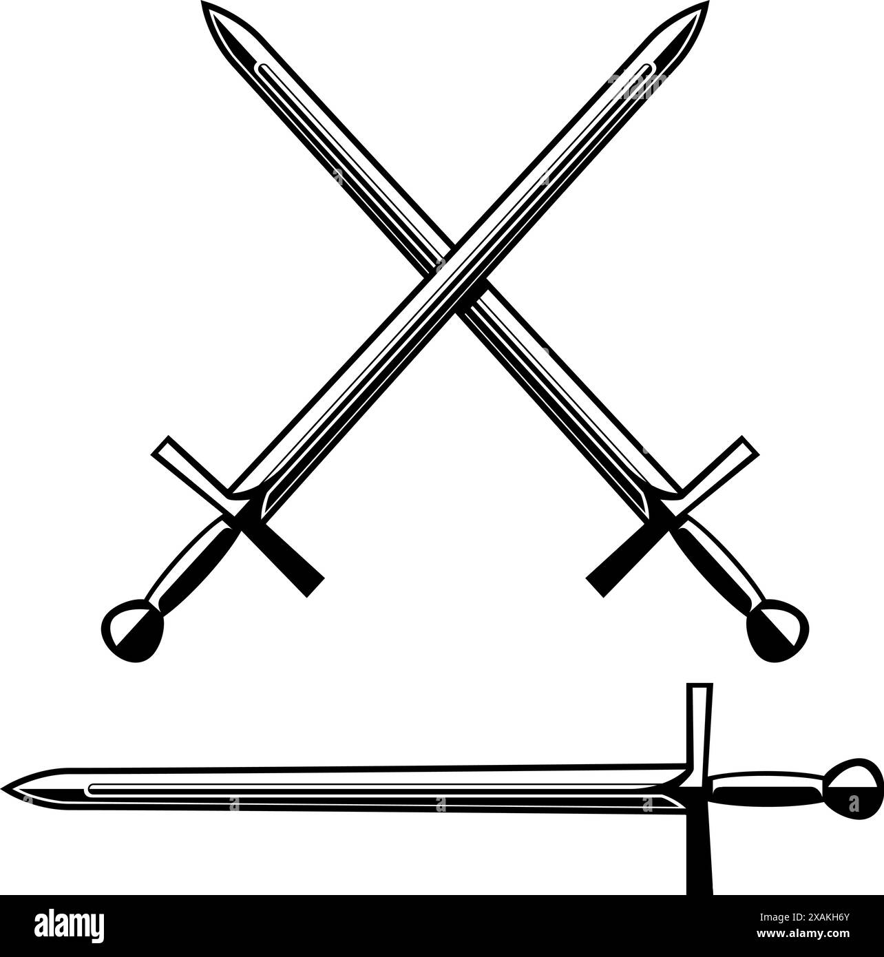 Crossed medieval swords isolated on white background Stock Vector Image ...