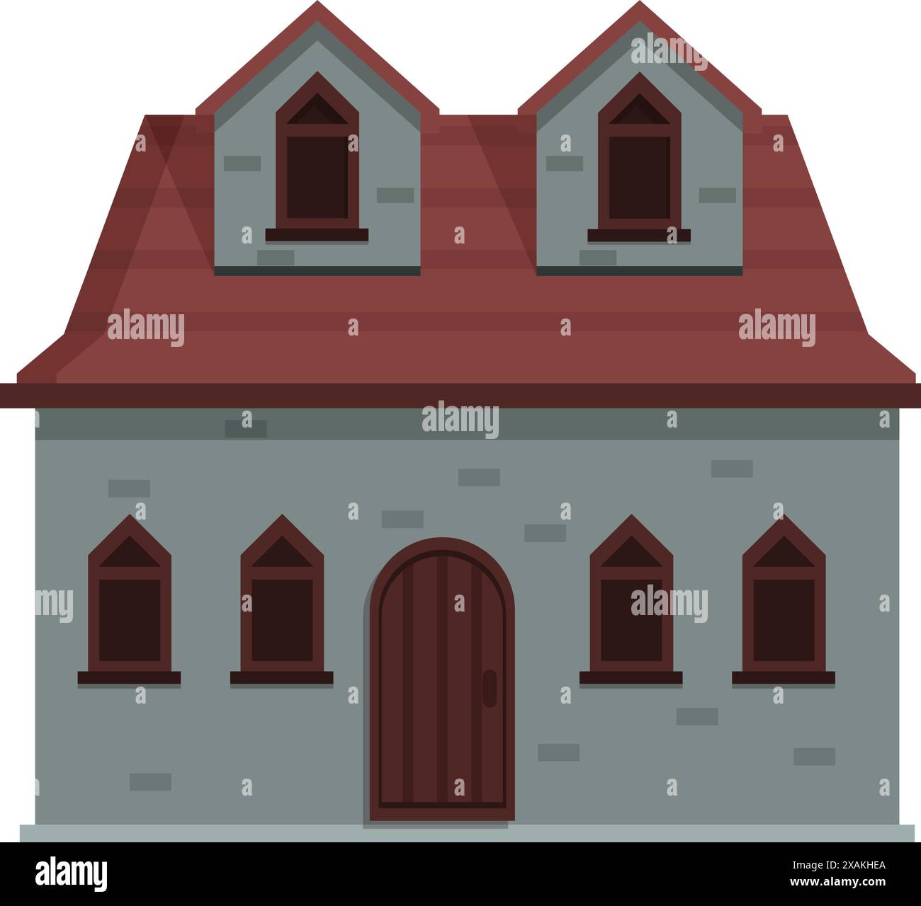 Old stone house with dormer windows and a red tile roof standing on a ...