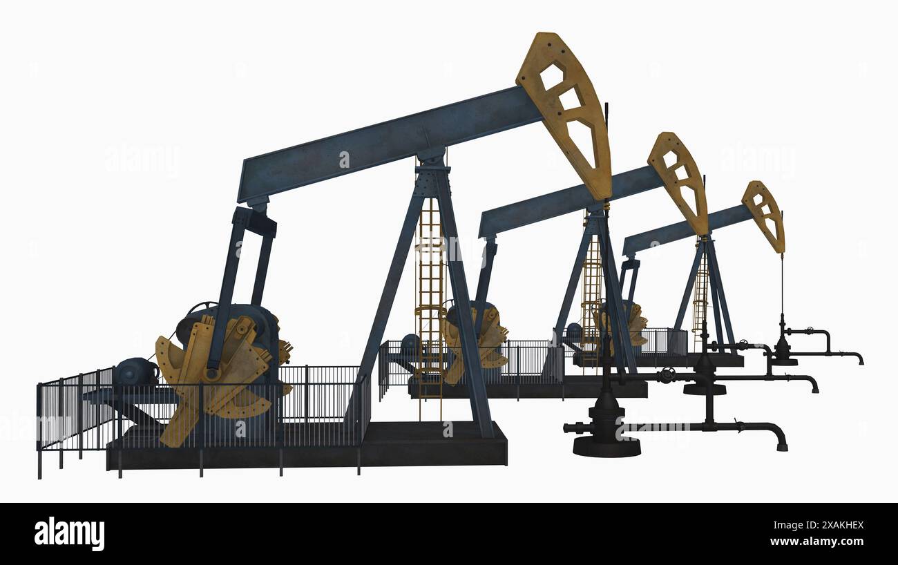 Oil pumps isolated on white background Stock Photo - Alamy