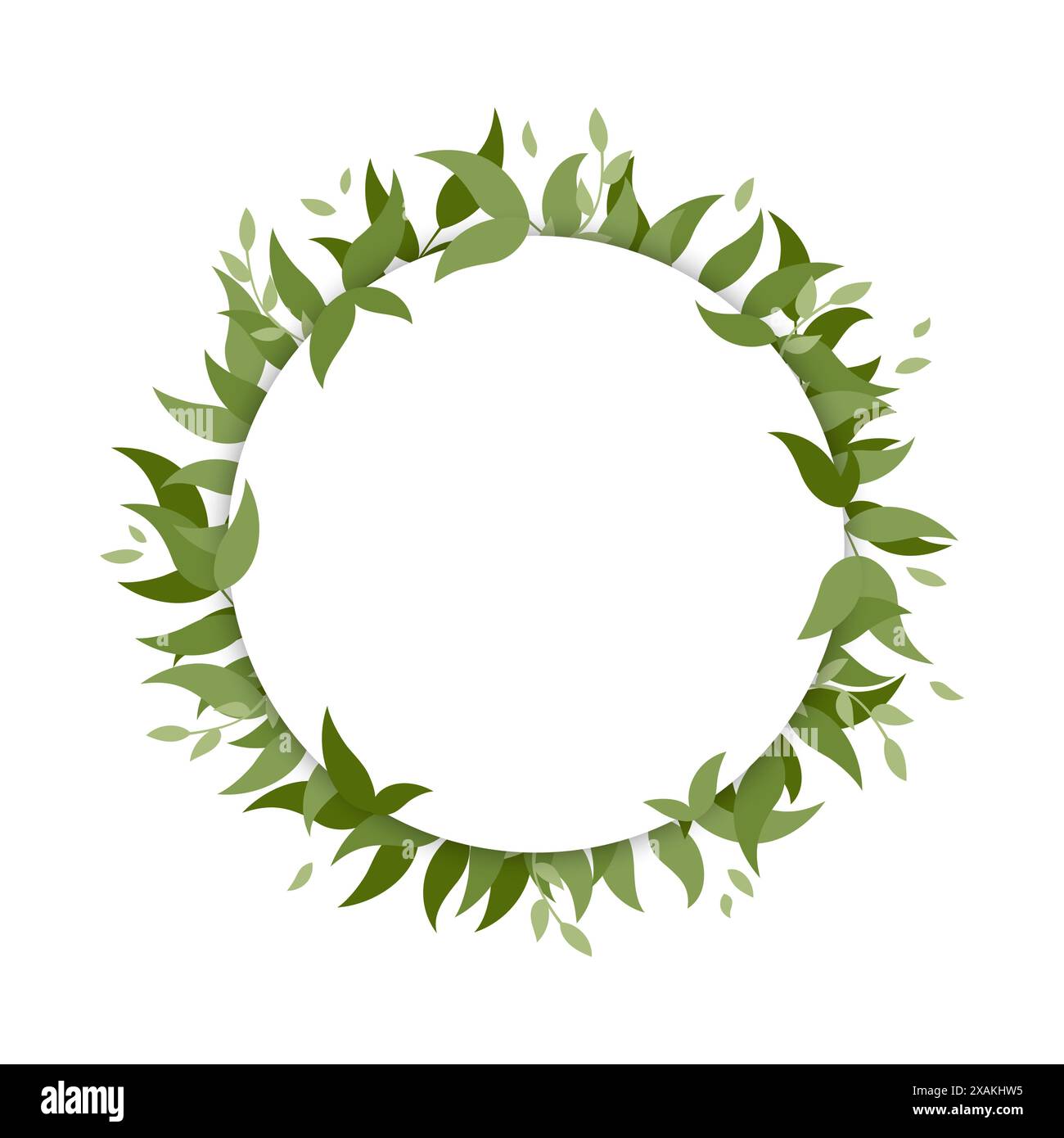 Round botanical frame with leaves. Circle shaped decorative foliage borders with copy space ...