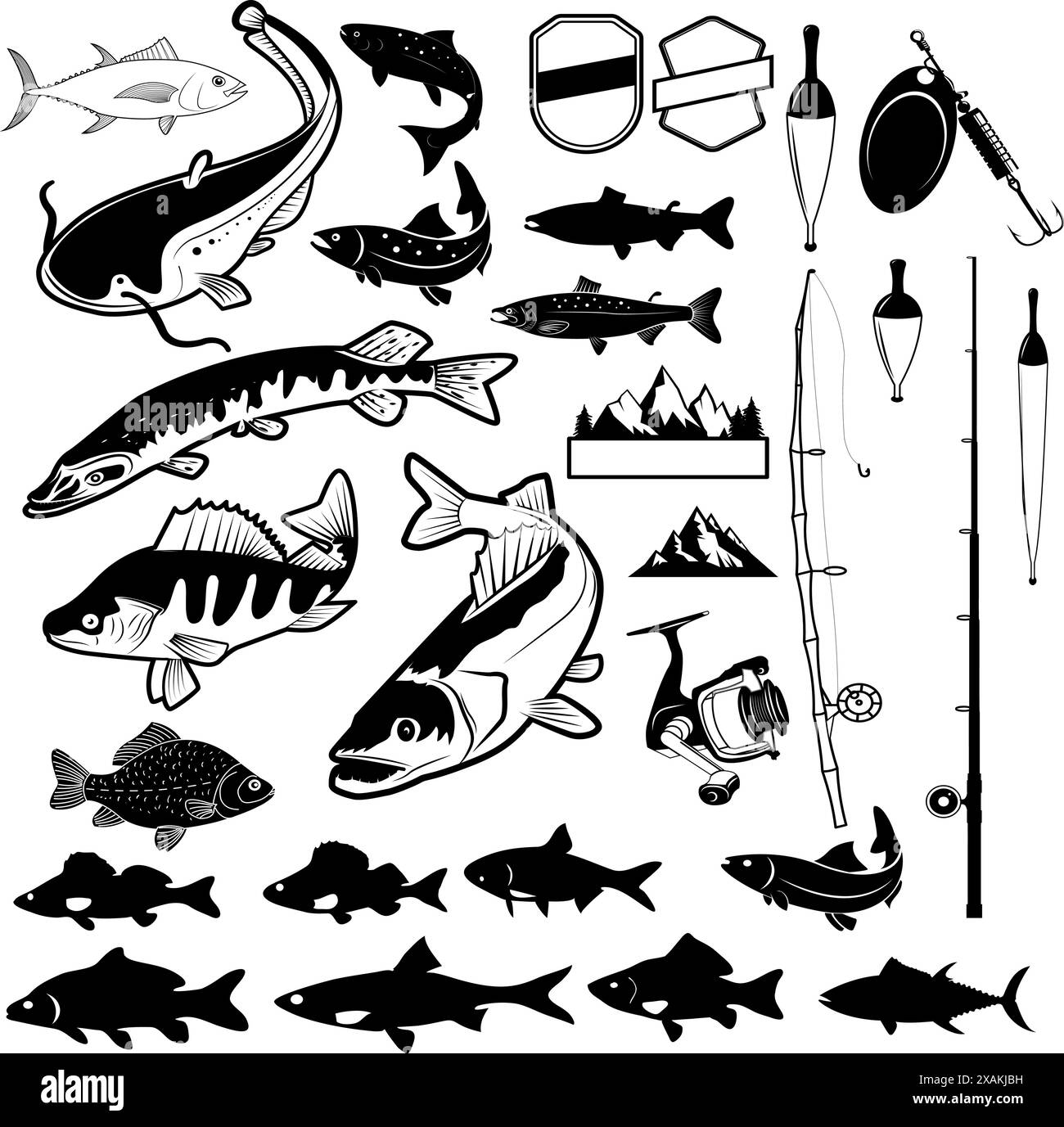 Set of Fishing club logo templates and design elements. Fish ...