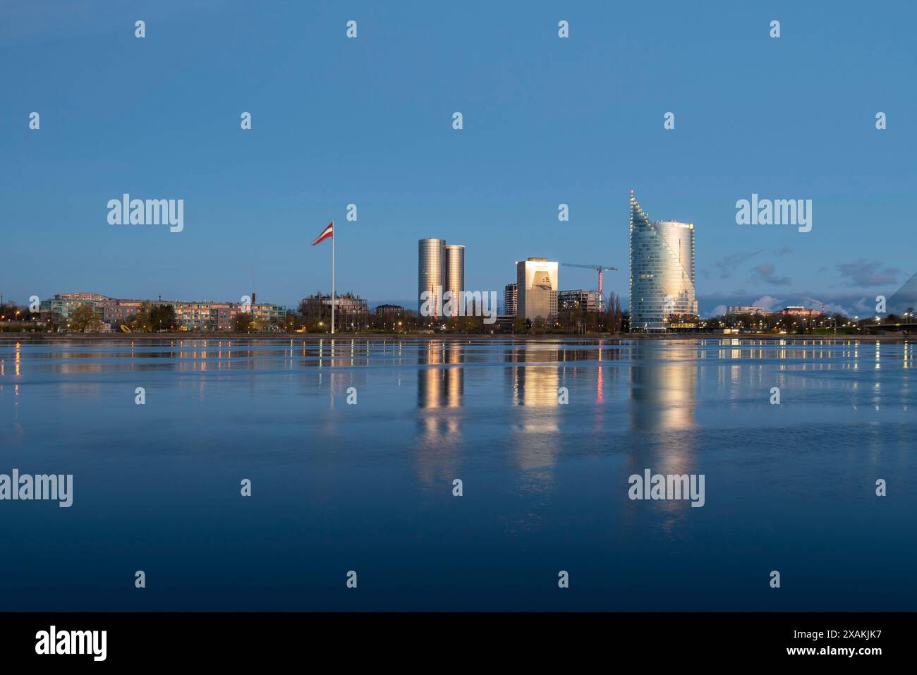 View across the Daugava River to the Swedbank headquarters, with the ...