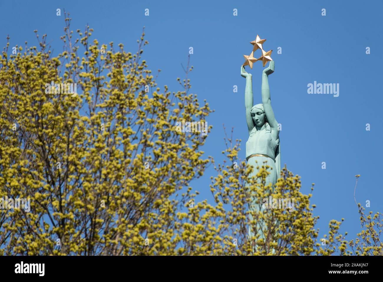 Freedom Monument, Milda with three golden stars, Riga, Latvia Stock ...