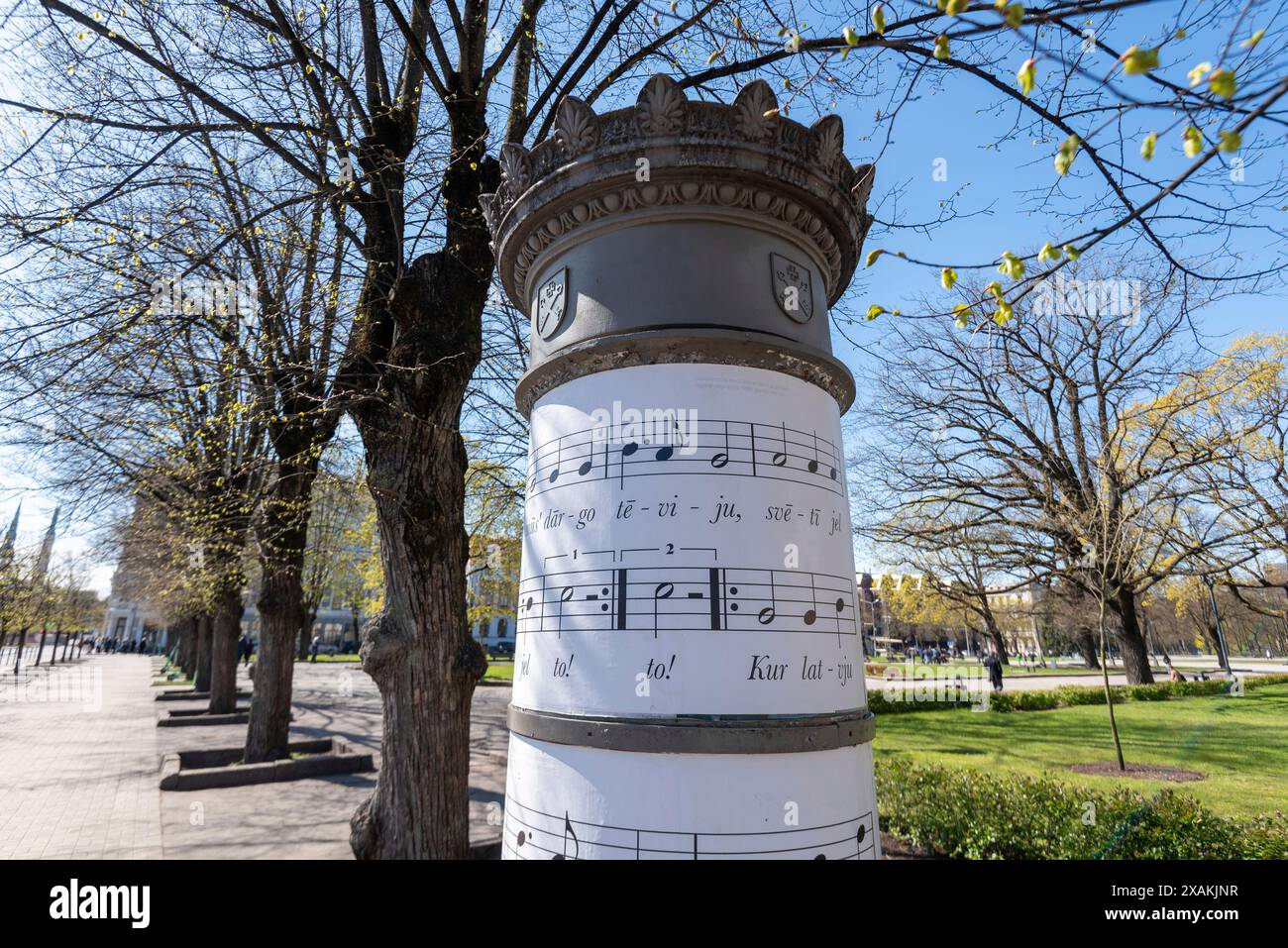 Advertising pillar with sheet music, Esplanade Park, Riga, Latvia Stock ...