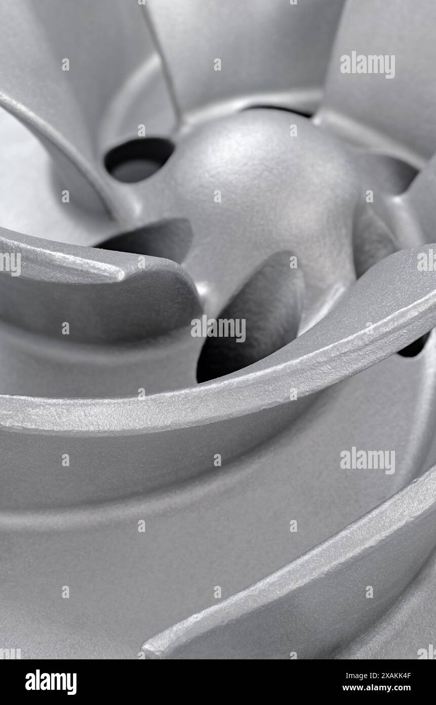 Aluminium centrifugal pump impeller, close up shot, selective focus ...