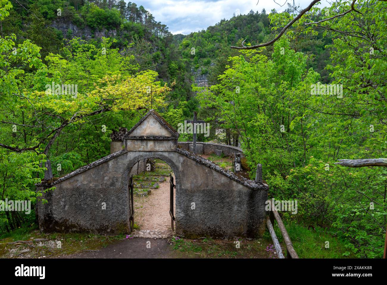 Ancient cemetery of friars in San Romedio Sanctuary. Europe, Italy ...