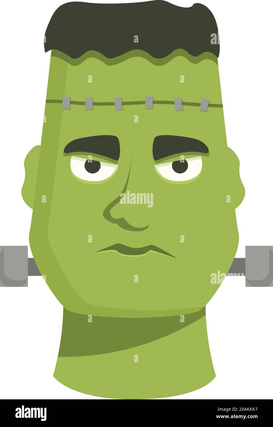 Cartoon frankenstein's monster frowning, with bolts in his neck ...