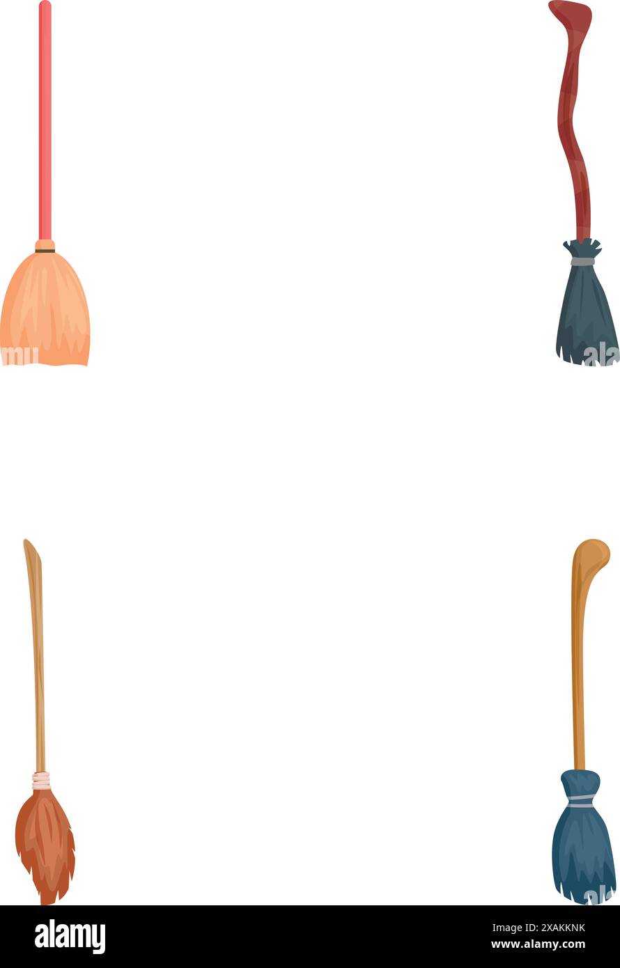 Set of four colorful cartoon brooms isolated on white background, ideal ...