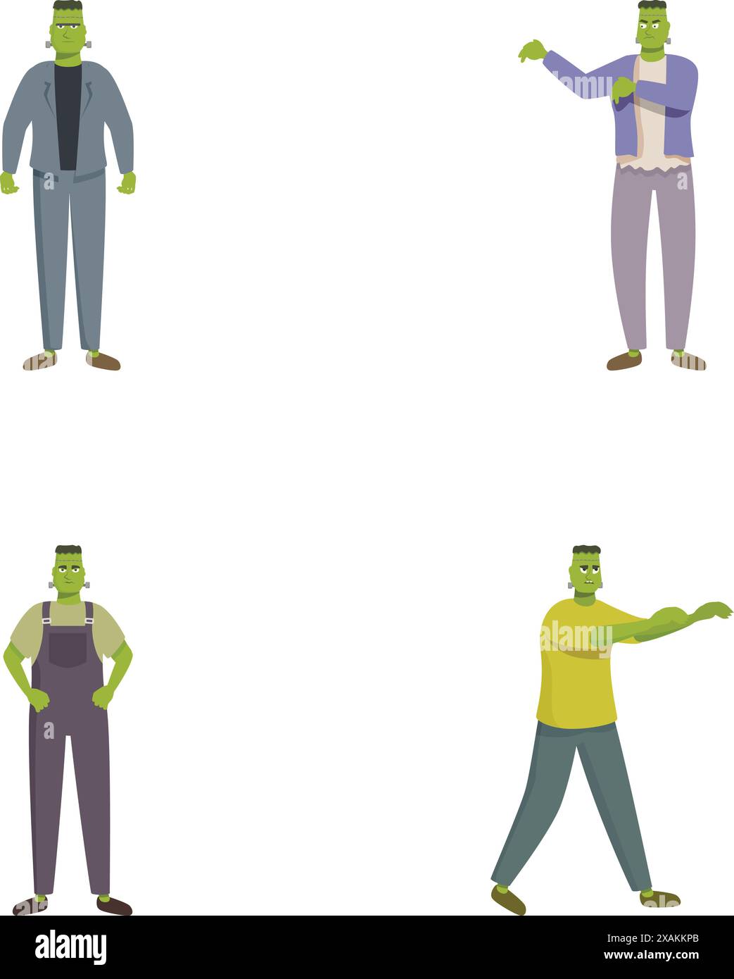 Illustration set of a cartoon frankenstein character in different ...