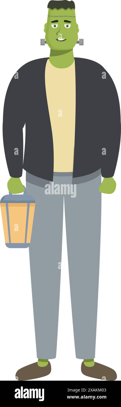 Friendly frankenstein's monster is holding a lantern and smiling at a ...