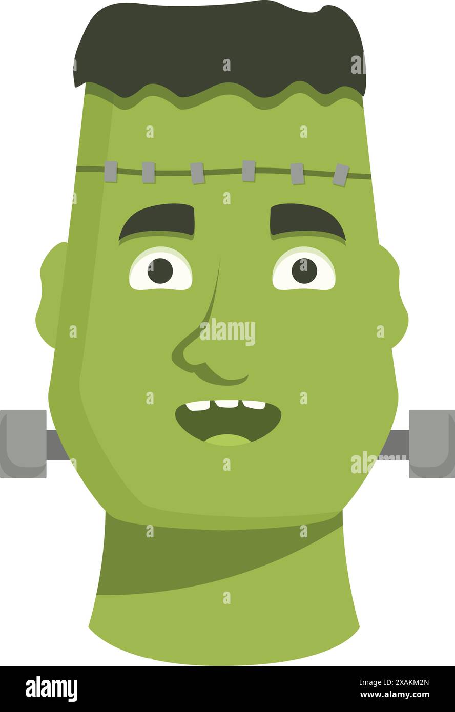 Friendly cartoon frankenstein monster is smiling happily with scars and ...