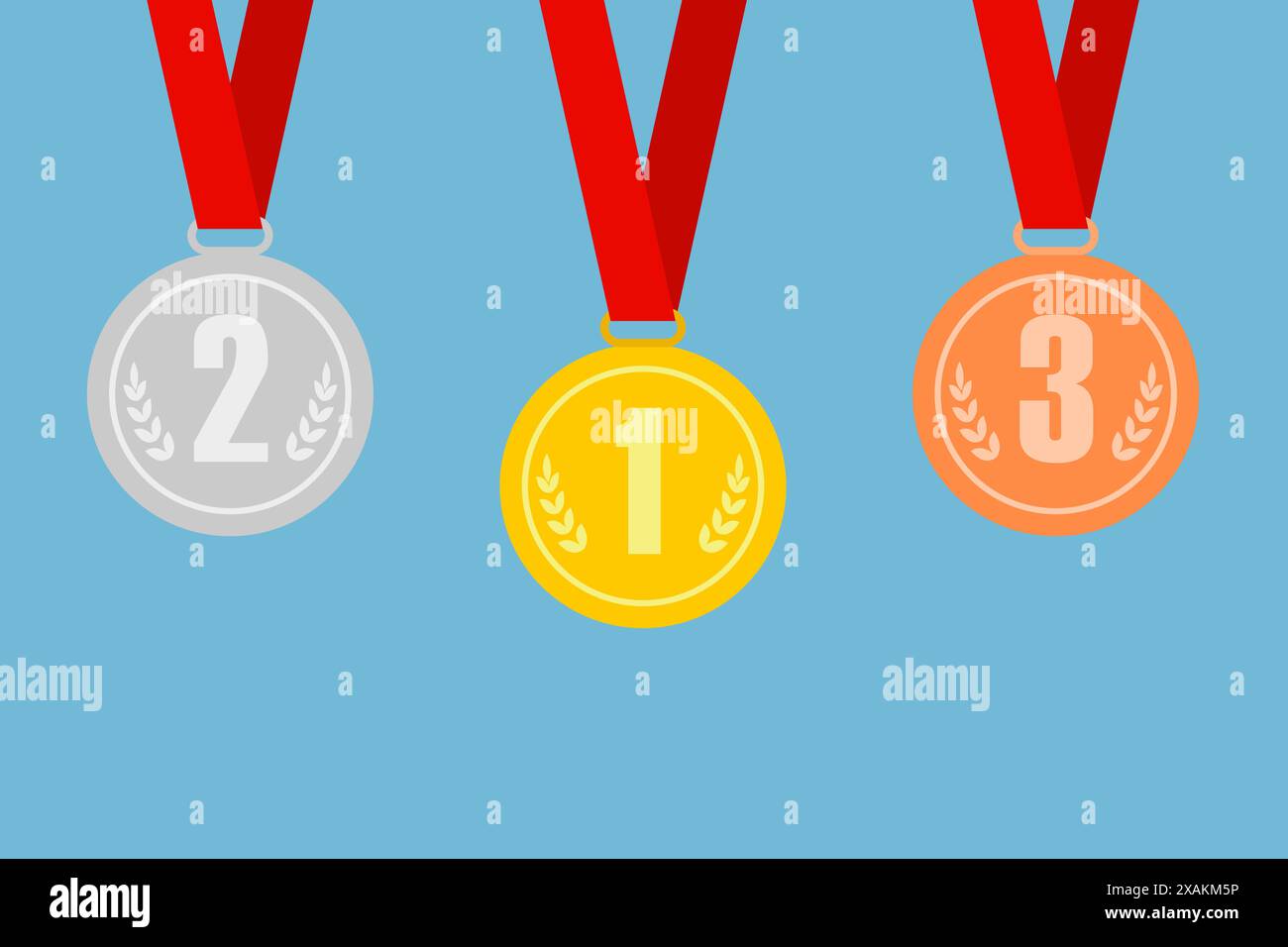 Silver and bronze award medals with red ribbons hi-res stock ...