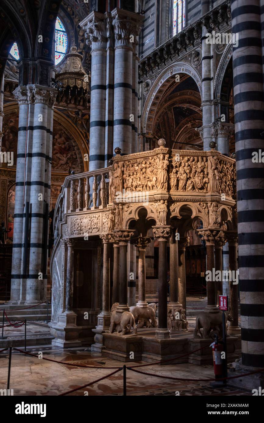 Rich ornate marble pulpit in the Siena cathedral in Italy, designed by ...