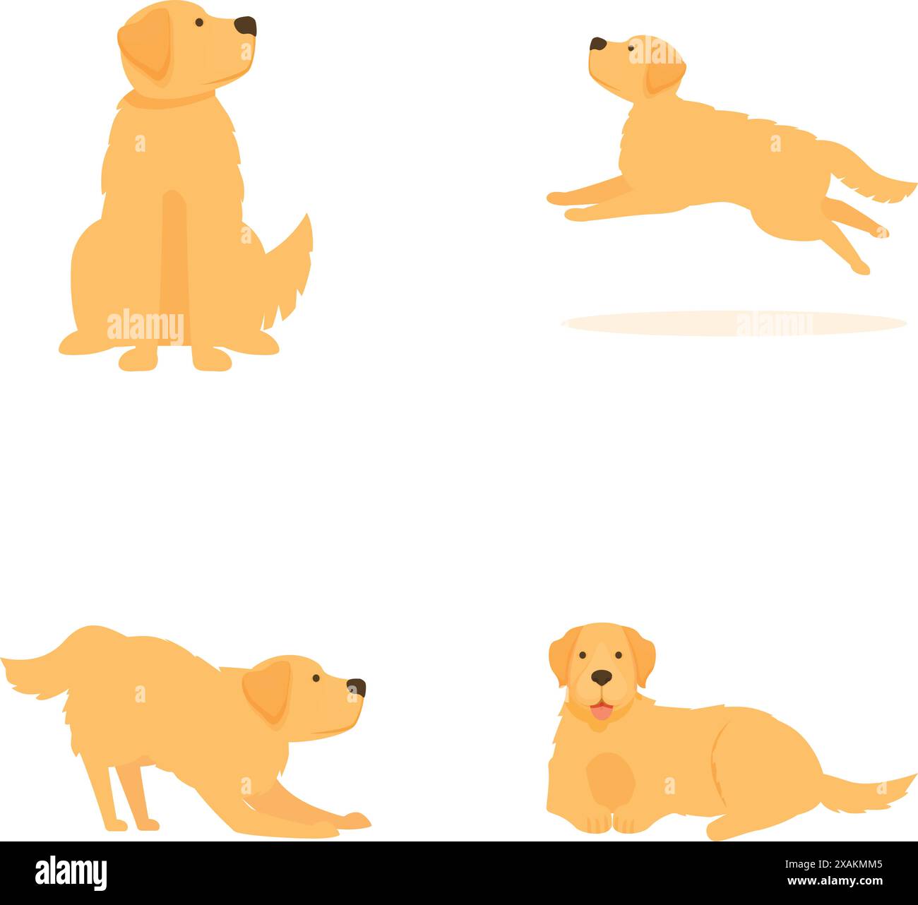 Four playful illustrations of a cute labrador retriever dog in ...
