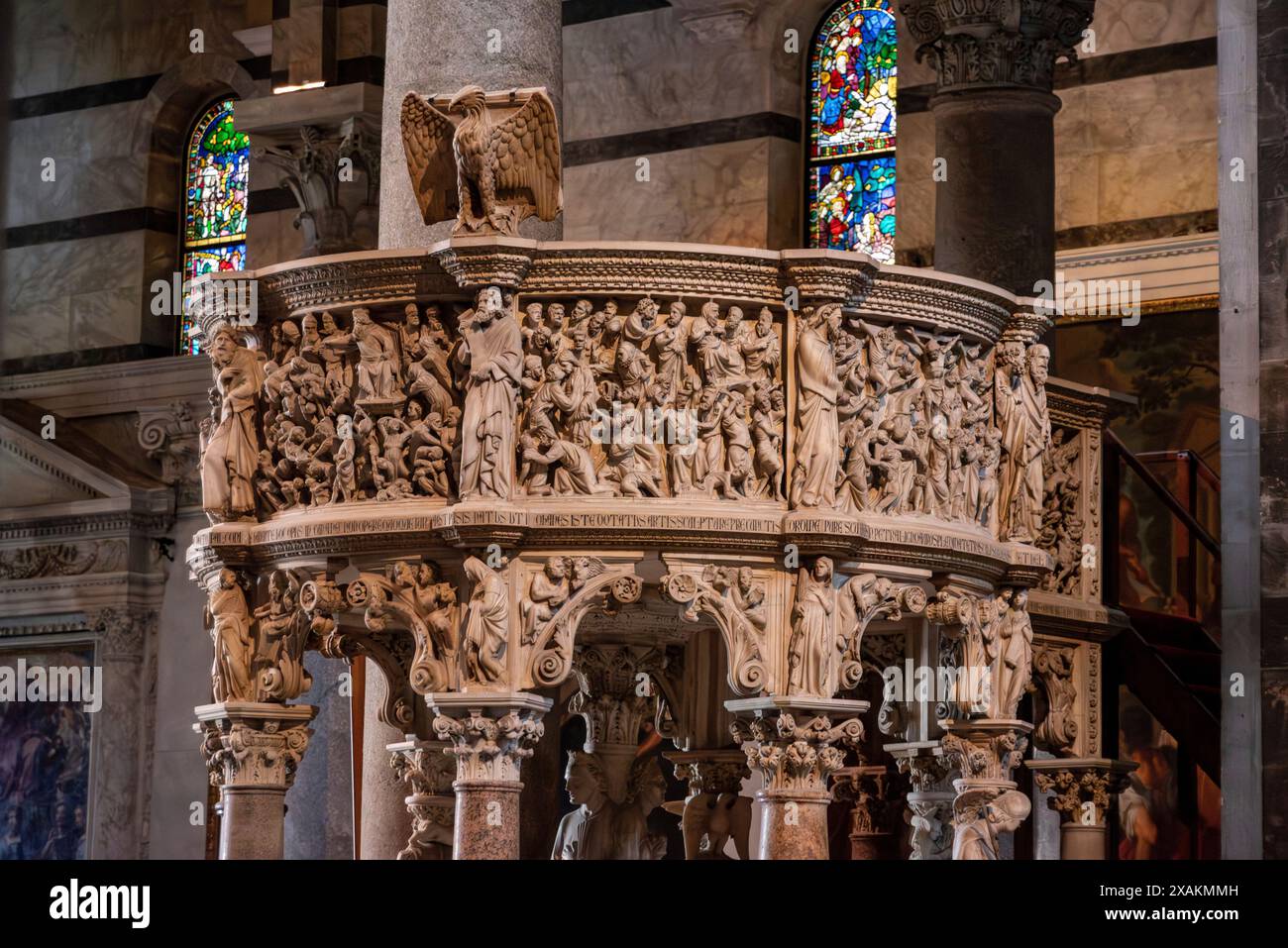 Famous pulpit of Giovanni Pisano in the cathedral of Pisa, Italy Stock ...
