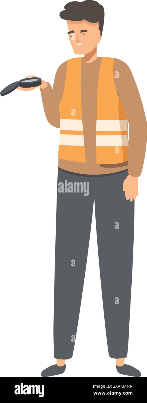 Warehouse worker wearing safety vest holding handheld scanner scanning ...