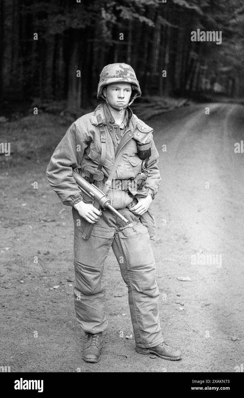 US soldier with machine gun refuses maneuver observers access to a ...