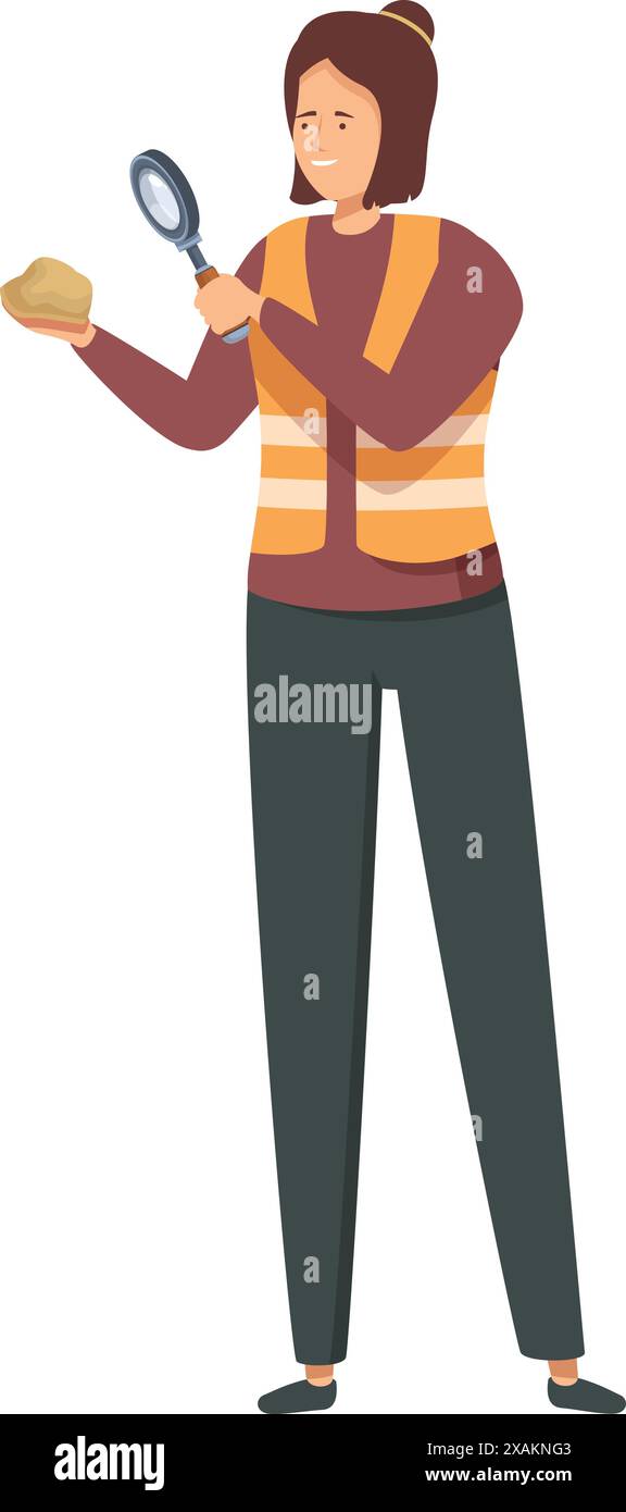 Geologist is holding a rock sample and examining it with a magnifying ...