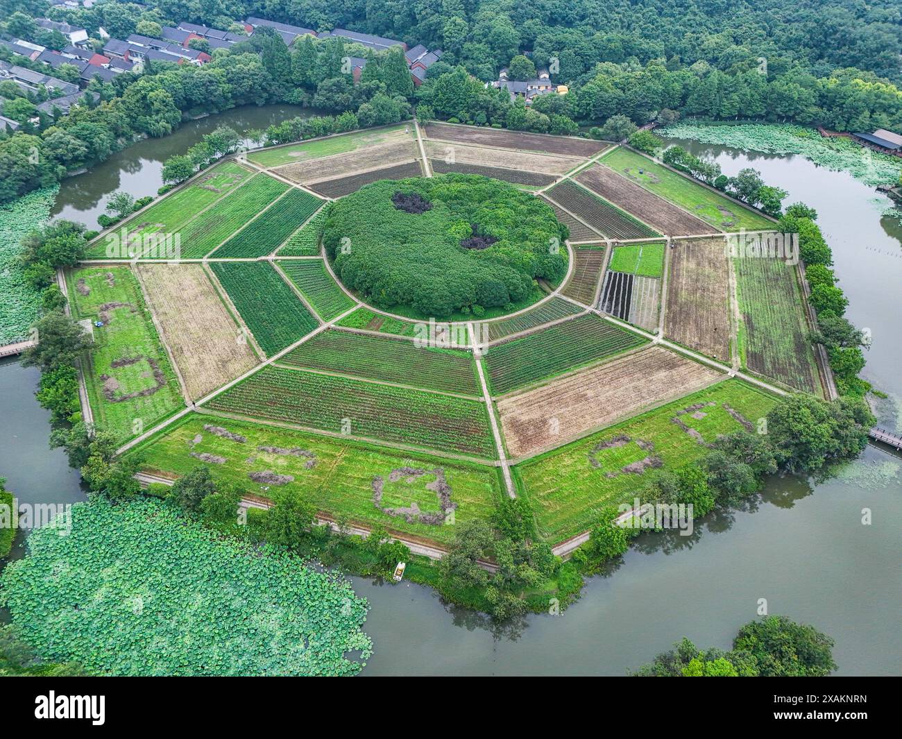 An aerial photo is showing eight-trigram fields shaped like eight ...
