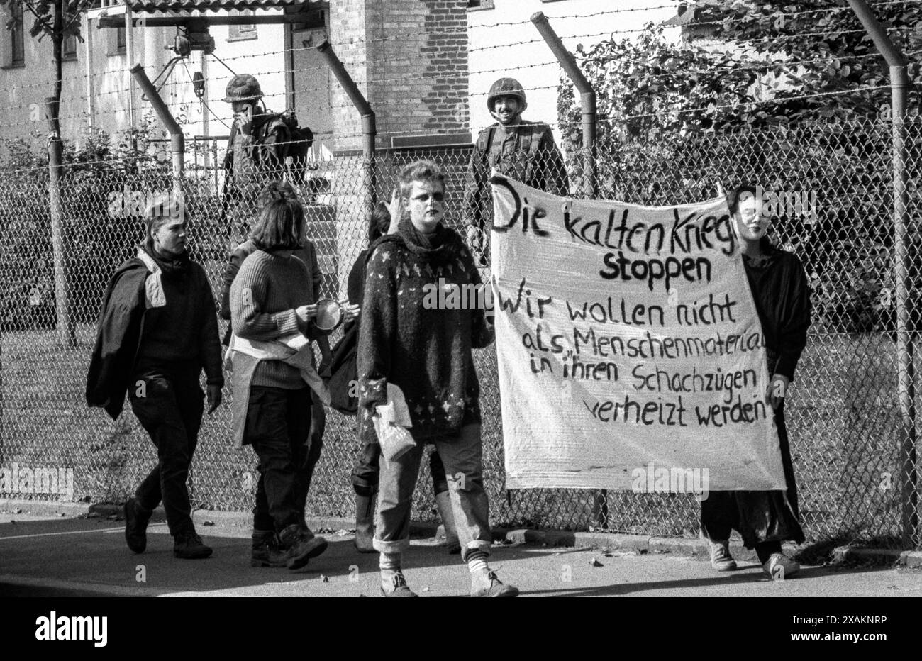 Peace activists with banner in front of US barracks 'Downs Barracks ...