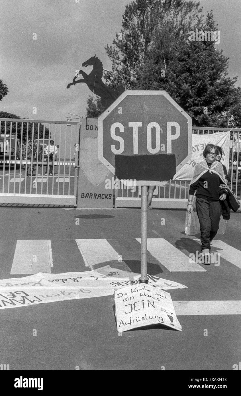 Posters and banners at the main entrance to Downs Barracks, nationwide ...