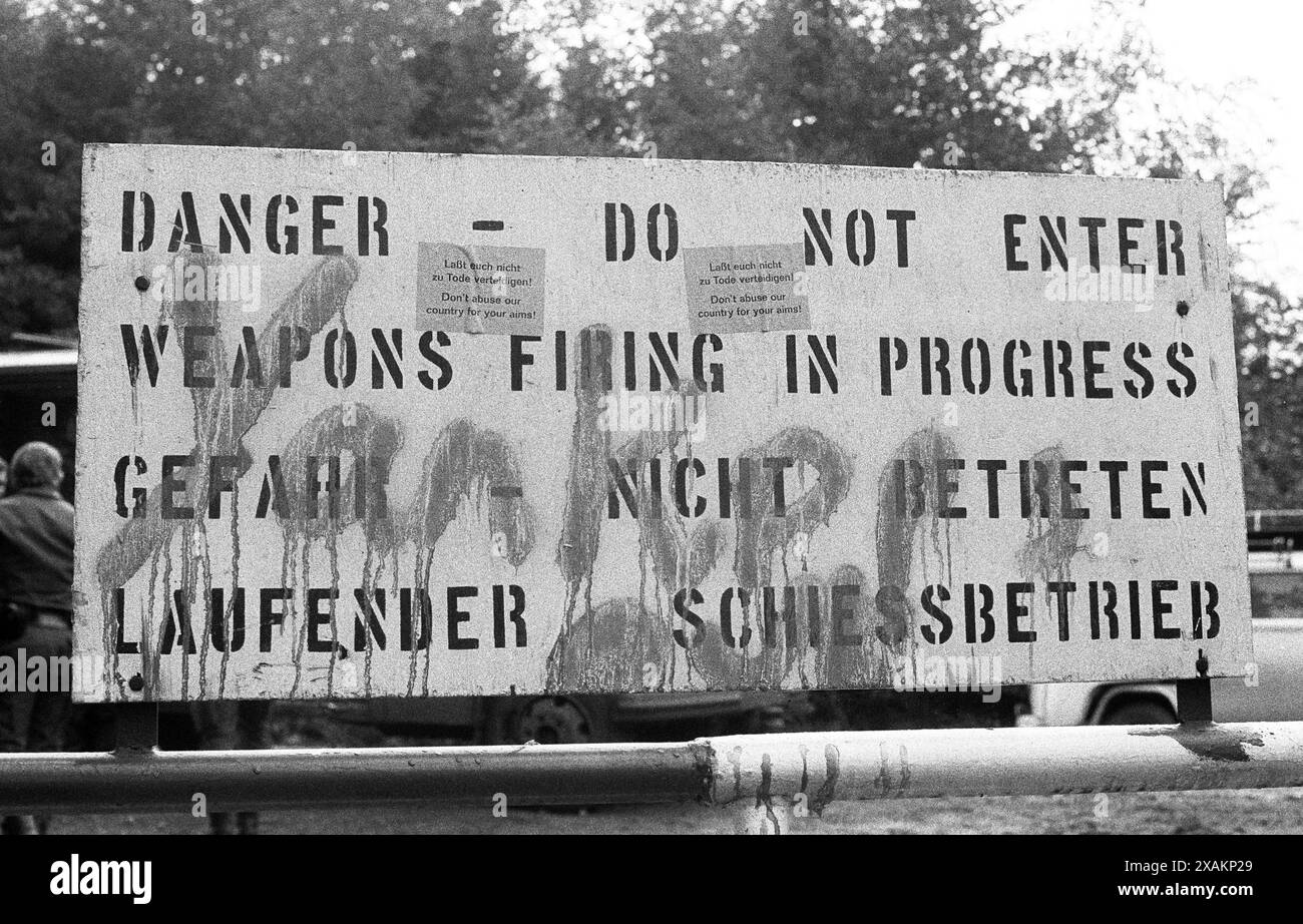 Prohibition sign on the barrier to the entrance to the shooting range ...