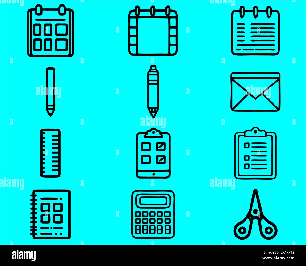 collection of various model of stationery thing icons in black Stock ...