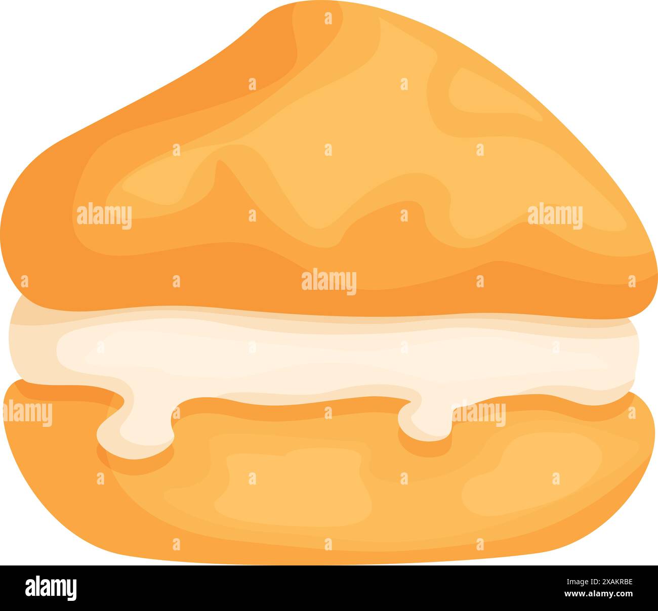 Delicious round pastry filled with cream cheese and dripping on a white ...