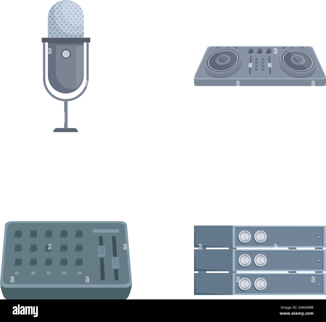Flat vector icons depicting recording studio gear, including a ...