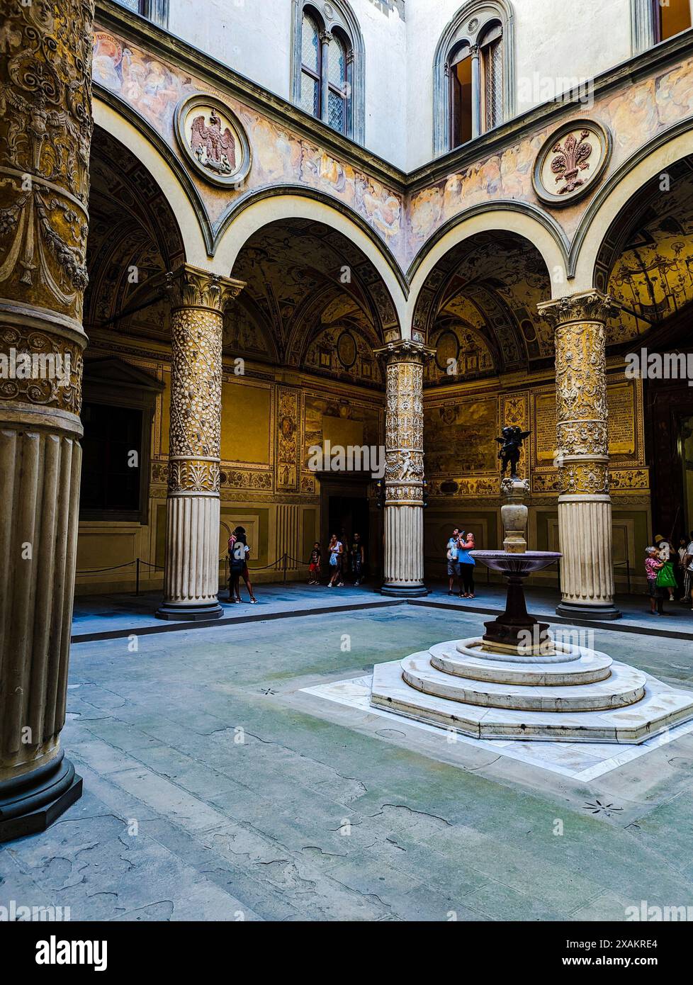 Iconic rich decorated courtyard of Palazzo Vecchio in Florence, Italy ...