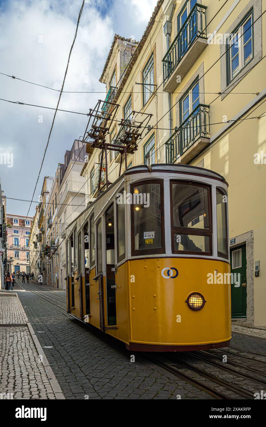 Bica Funicular or the Elevador da Bica, a vintage funicular railway ...