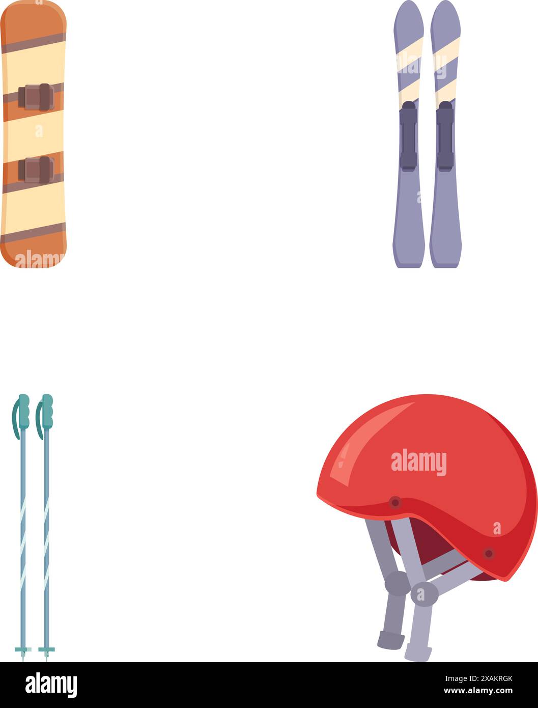 Collection of flat design icons featuring equipment for snowboarding ...