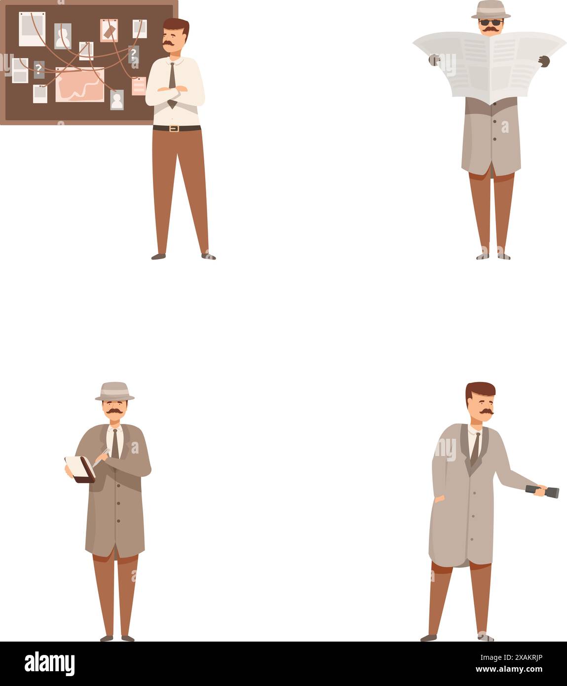 Collection of cartoon detectives with a variety of poses and ...