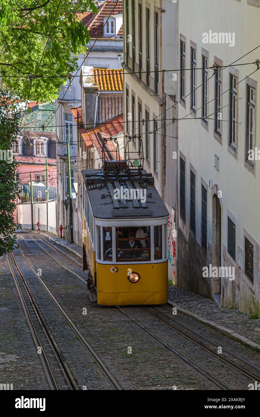 LISBON, PORTUGAL - APRIL 8, 2024: Lisbon's Gloria funicular. In service ...