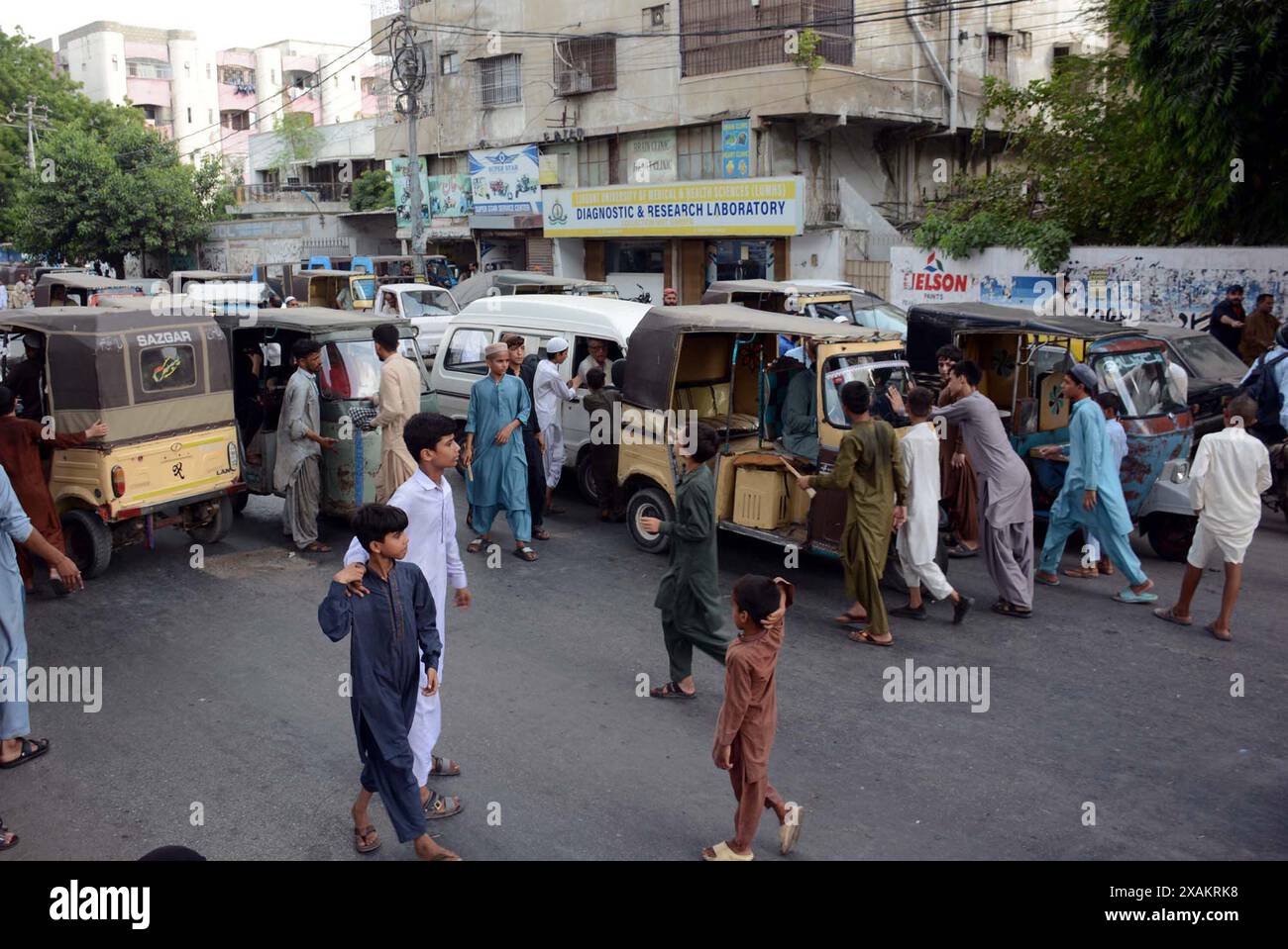 KARACHI, PAKISTAN, JUN 07: Residents of Patel Para are blocked road as ...