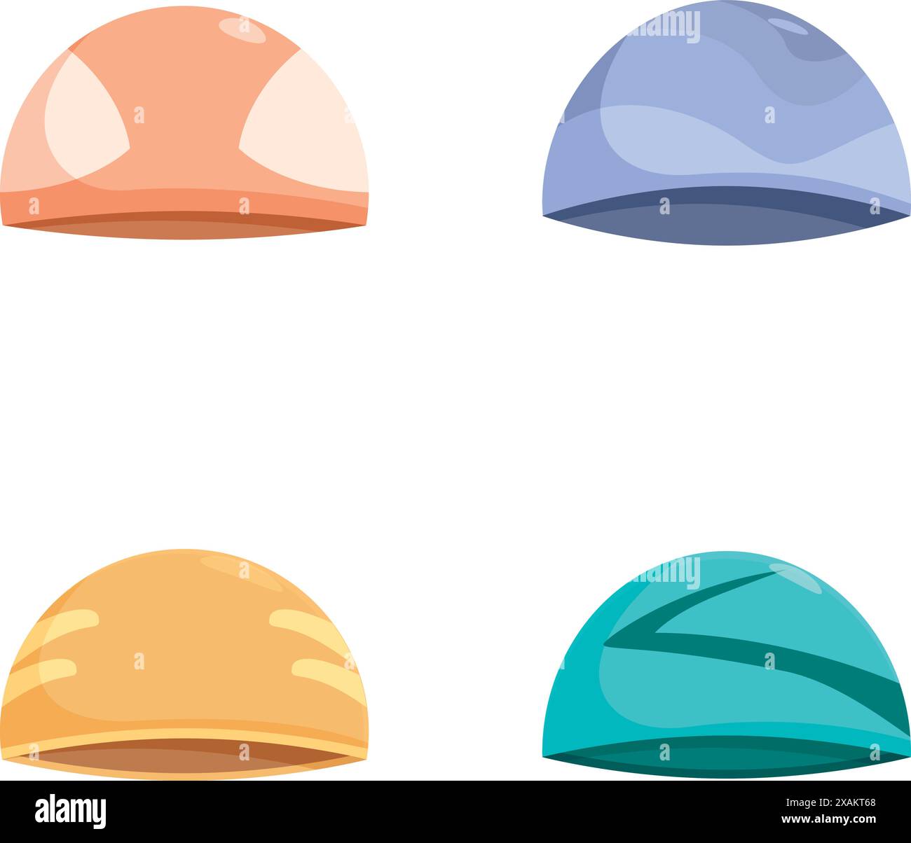Collection of four isolated cartoon helmets in various colors for ...