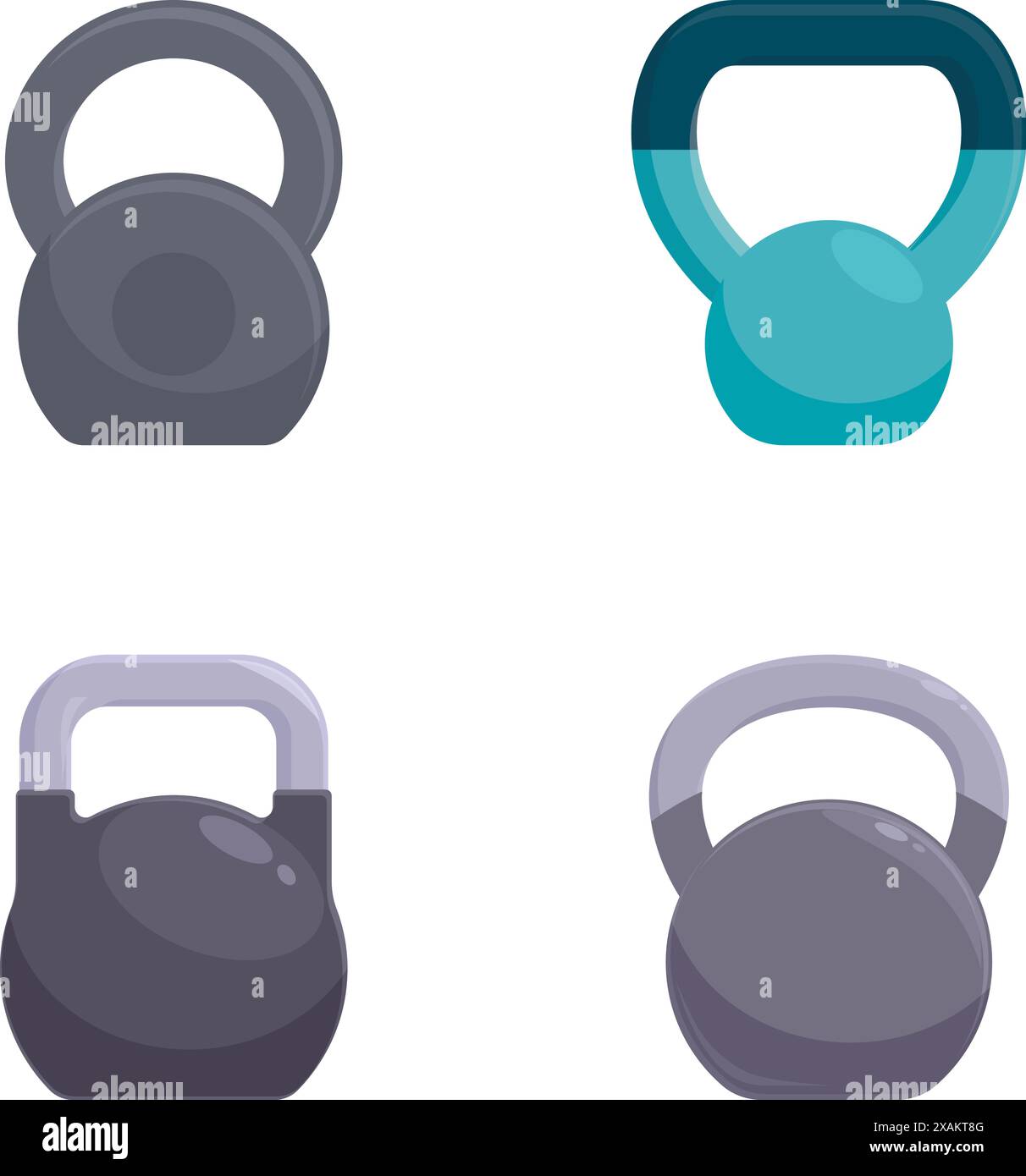 Collection of four kettlebell icons in various colors with a simple ...