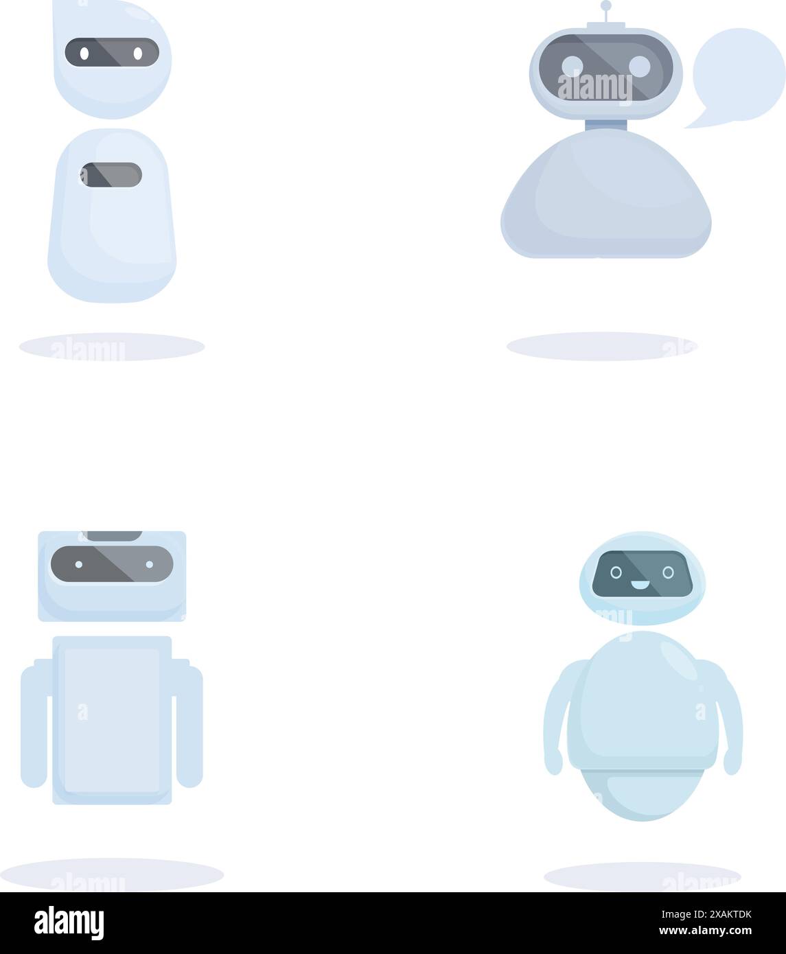 Collection of four cute domestic robot characters in a flat design ...